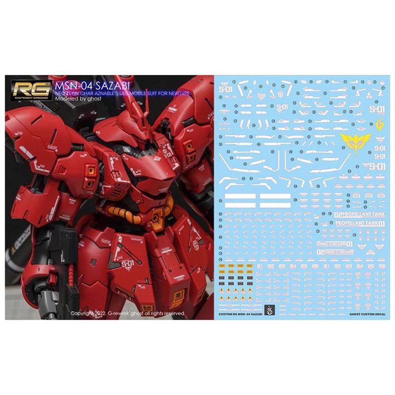 ดีคอลน้ำ DECAL [GHOST] RG 1/144 MSN-04 SAZABI RG สะท้อนแสงแบล็คไลด์ ...