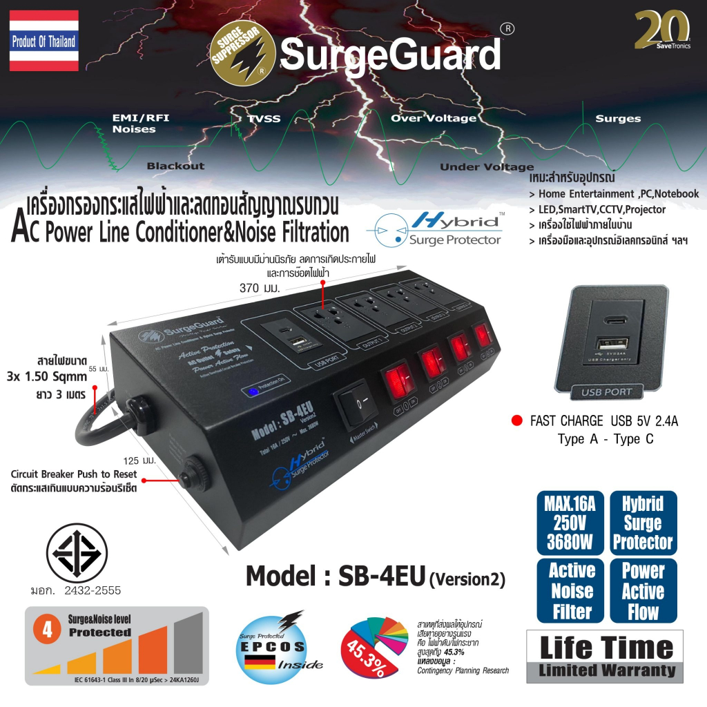 SurgeGuard :Model SB-4EU_v.2 AC Power Lineconditioner &TVSS | Shopee ...