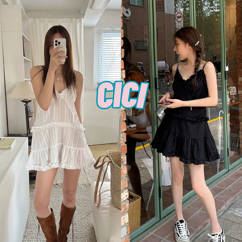 Cici(NO.J930)มินิเดรสสายเดี่ยวสายปรับได้ ดีเทลเลเยอร์ผ้าบาง ให้ลุคขี้เล่นซุกซนน่าค้นหาสุดๆ ...