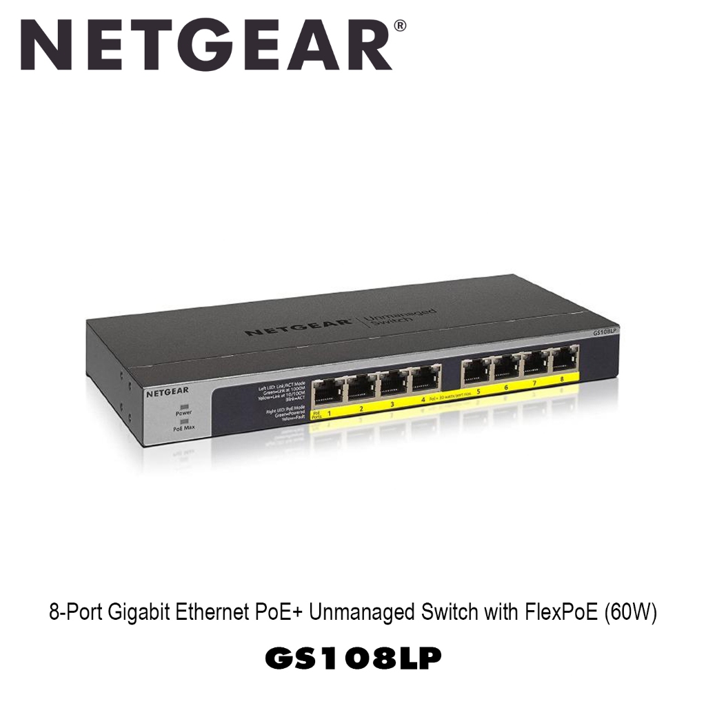 Netgear GS108LP 8-Port Gigabit Ethernet PoE+ Unmanaged Switch with ...