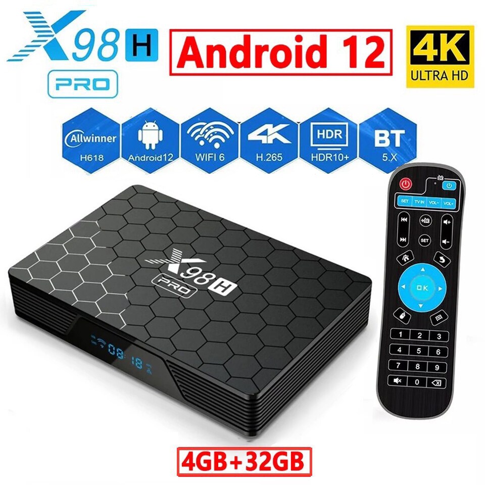 X98H PRO สมาร์ททีวีกล่อง Android 12 ALLWINNER H618( RAM4G ROM 32GB)2.4/5G dual Wifi6 1000M LAN ...