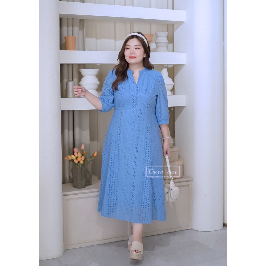 Patcha-สีฟ้า เดรสไซส์ใหญ่อก42 44 46 และ48นิ้ว ชุดคนอ้วนสีขาวใส่ไปวัดทำบุญ งานบวช | Shopee Thailand