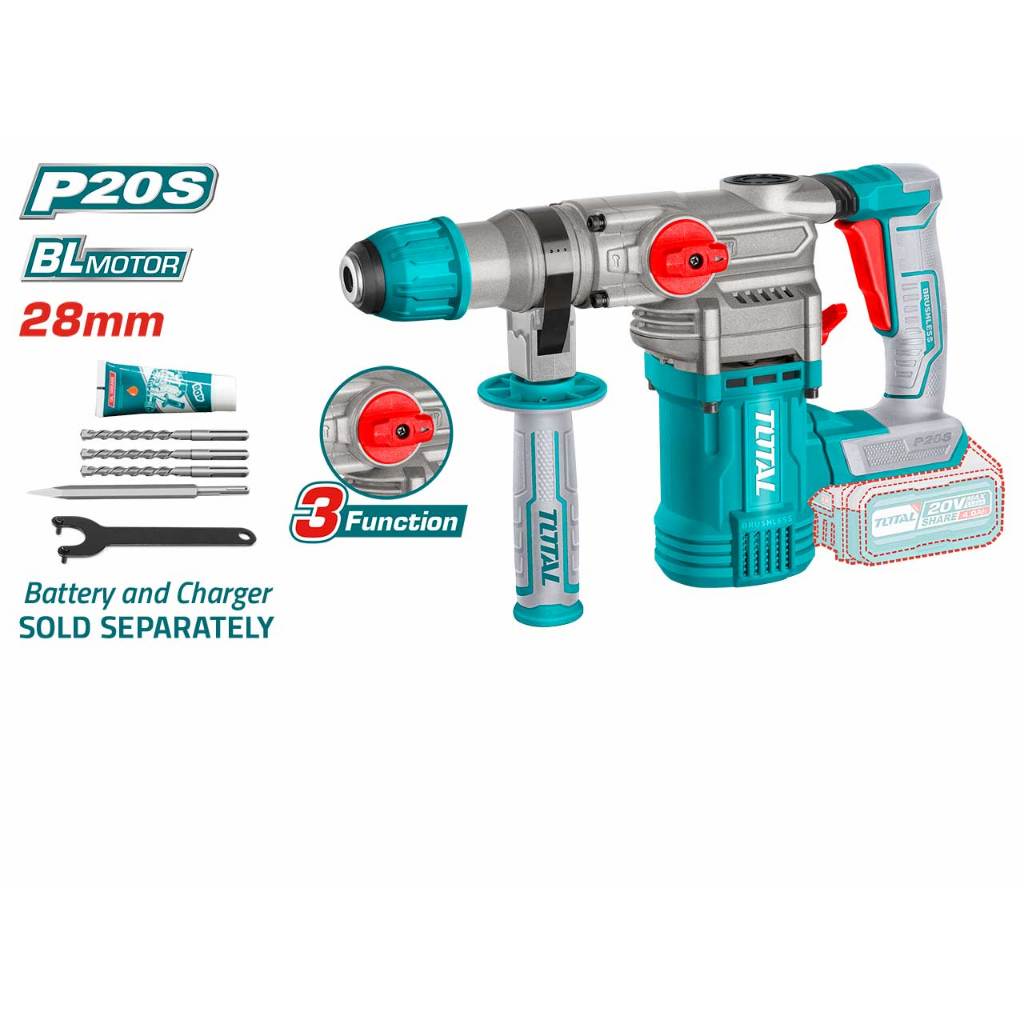 TOTAL สว่านโรตารี่ 28 มิล ไร้สาย20V. [3ระบบ] รุ่น TRHLI20288 รุ่น ...