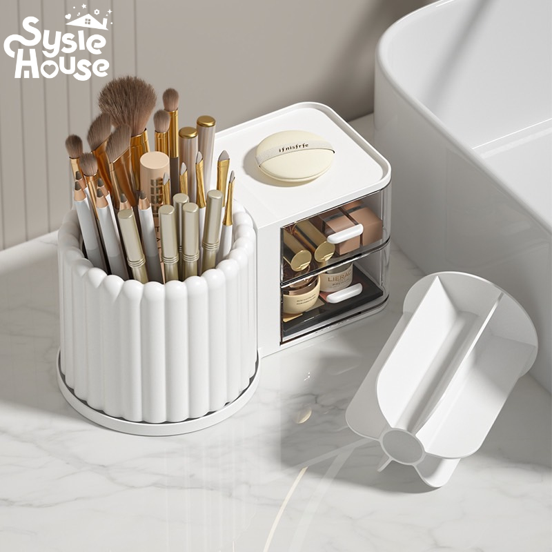 Sysie House ที่ใส่แปรงแต่งหน้าพร้อมช่องเก็บของ สไตล์มินิมอล หมุนได้ 360 ...