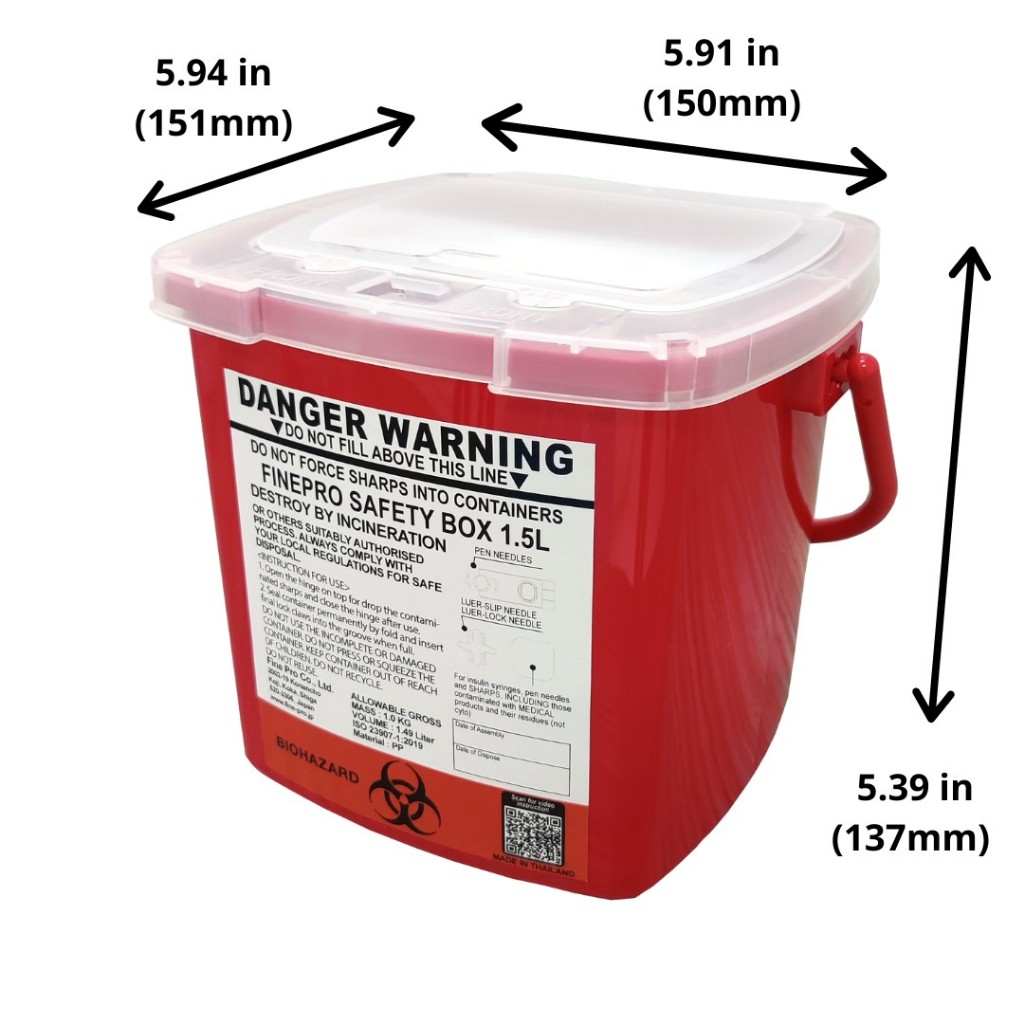 ถังทิ้งเข็มกล่องแดงสี่เหลี่ยม Finepro Safety Box | Shopee Thailand
