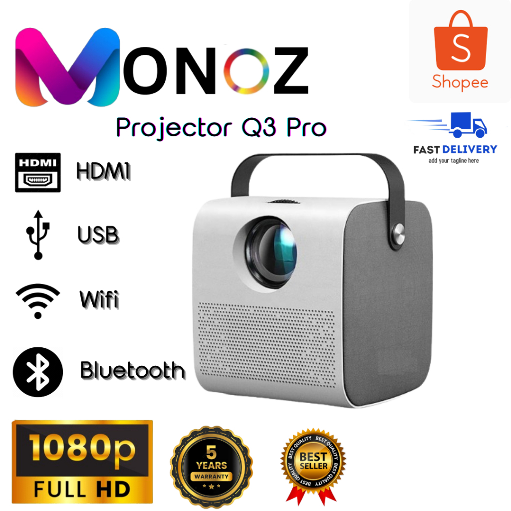 🔥MONOZ Full HD 4K Projector 720P Q3 Pro 🔥 โปรเจคเตอร์ 4200 Lumens ...