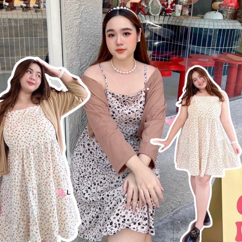 Set ชุดเดรส+เสื้อคลุมคาดิแกน #สาวอวบพลัสไซส์ #plussize | Shopee Thailand