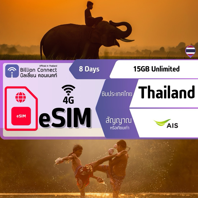 eSIM Thailand Sim Card Unlimited 15GB สัญญาณ AIS :ซิมประเทศไทย 8 วัน by ซิมต่างประเทศ Billion ...