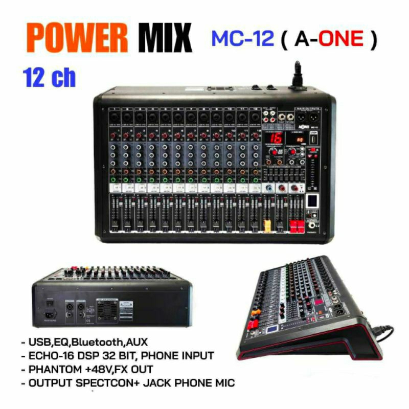 A-ONE เพาเวอร์มิกเซอร์ 12CH รุ่น MC-12 POWER MIXER เครื่องผสมสัญญาณ ...