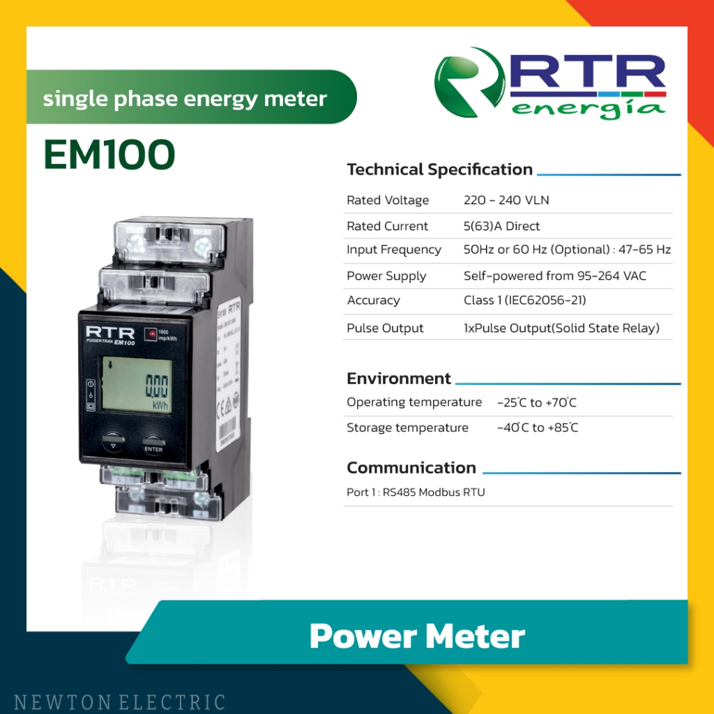 Single Phase Energy Meter เครื่องวัดพลังงานไฟฟ้า 1 เฟส EM100 RTR ...