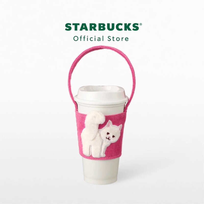 Starbucks creamy cat pink cup carrier ปลอกใส่แก้วสตาบัคส์ | Shopee Thailand
