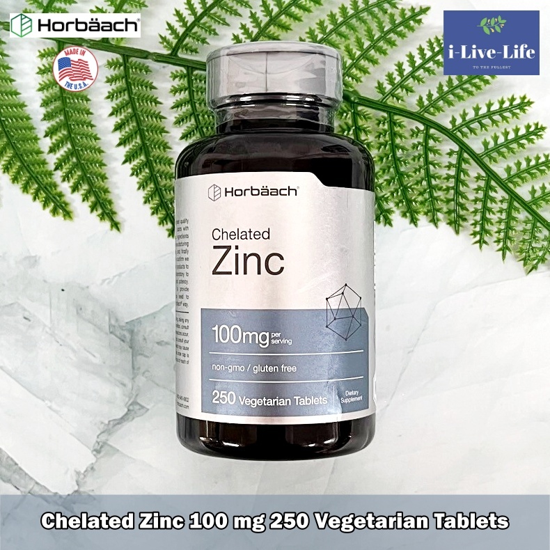 คีเลต ซิงค์ Chelated Zinc 100 mg 250 Vegetarian Tablets - Horbaach ...