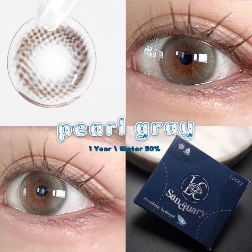 สีPearl gray Luckylens ตาขี้อ้อนขี้ใจ คอนเเทคเลนส์รายปี (ค่าอมน้ำ50%)รุ่น Sanctuary (บรรจุ1คู่ ...