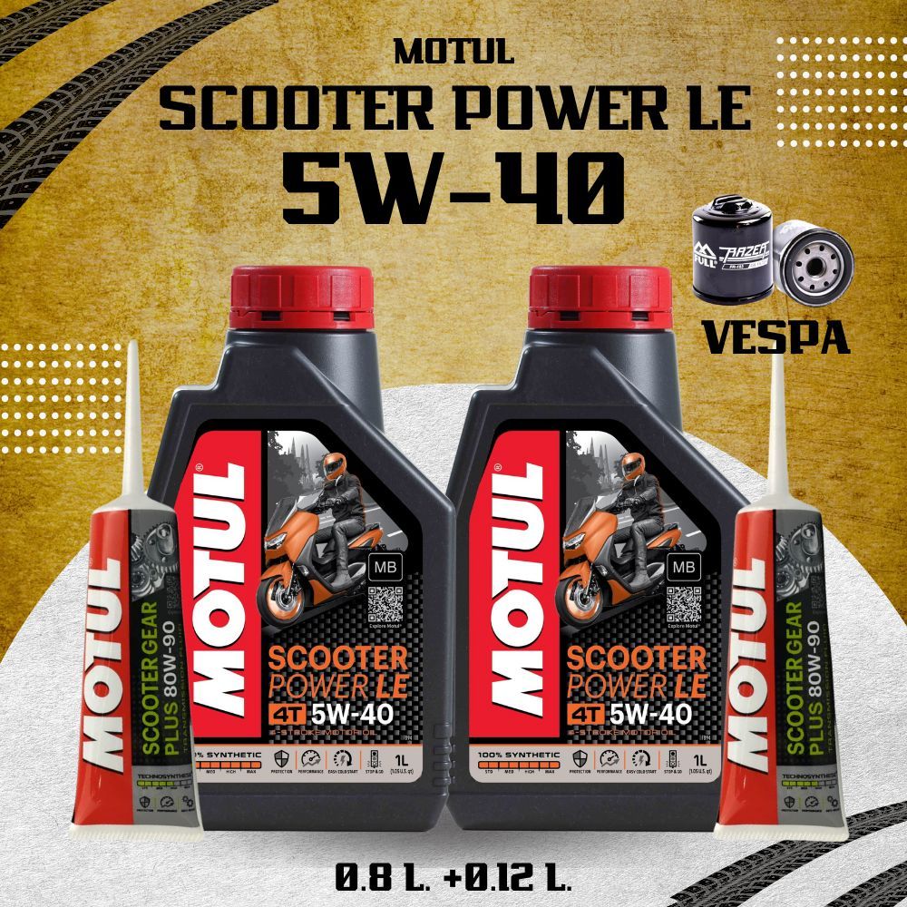 ชุดน้ำมันเครื่อง Motul Scooter Power LE 5W-40 (สังเคราะห์100%) สำหรับ ...