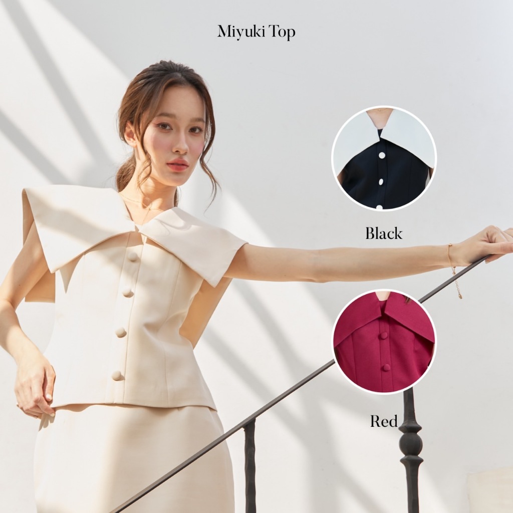 [ส่งฟรี] Miss office เสื้อเเขนกุดคอวีปกกะลาสี (MT-269) | Shopee Thailand