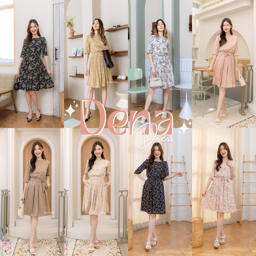 Dena Dress เดรสคอปาด ทรงสวย กระโปรงทวิส ลายดอกไม้เล็กๆละมุนทุกมุมมององศา ทรงสวยแบบฟอเอฟเวอร์ซิส ...