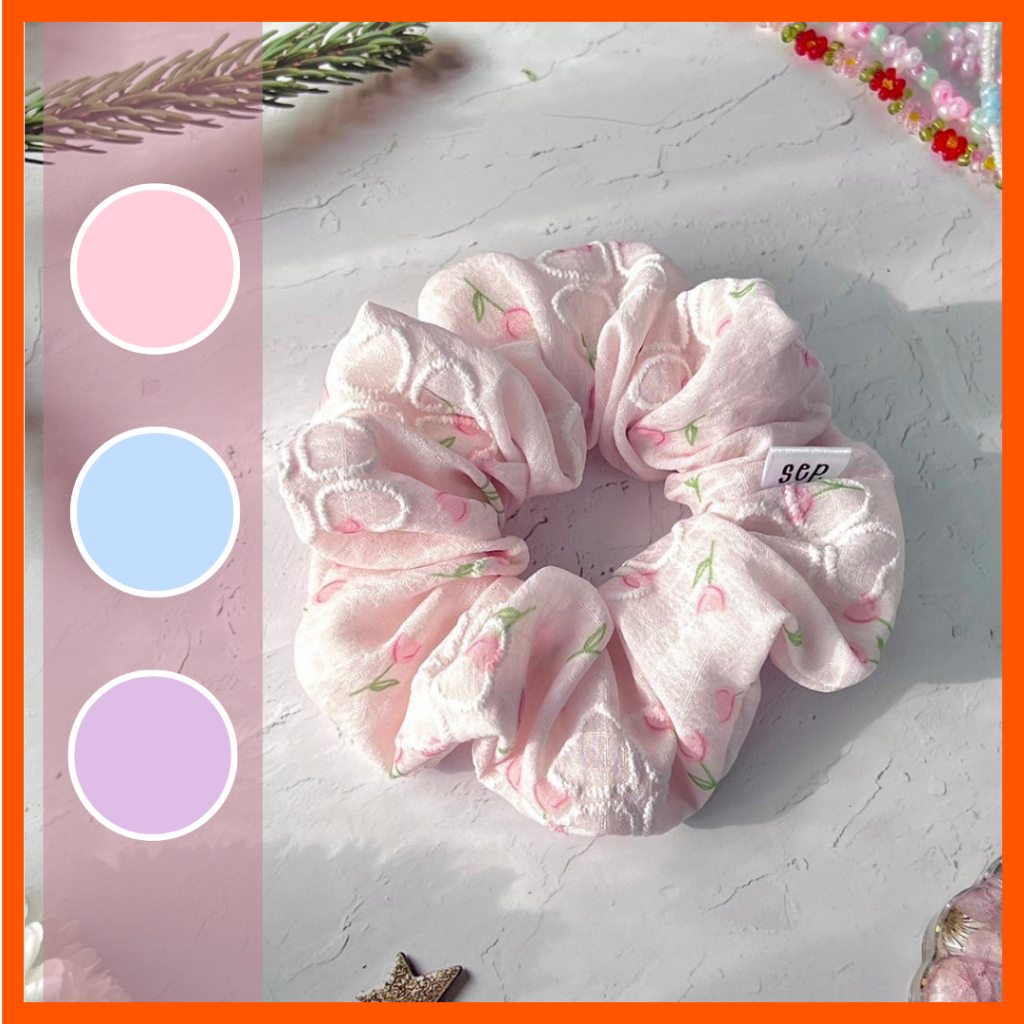🧵 แฮนเมด 🌷 🍀 ยางรัดผมโดนัทไซส์ L รุ่นทิวลิป - Tulip Donut scrunchies ...