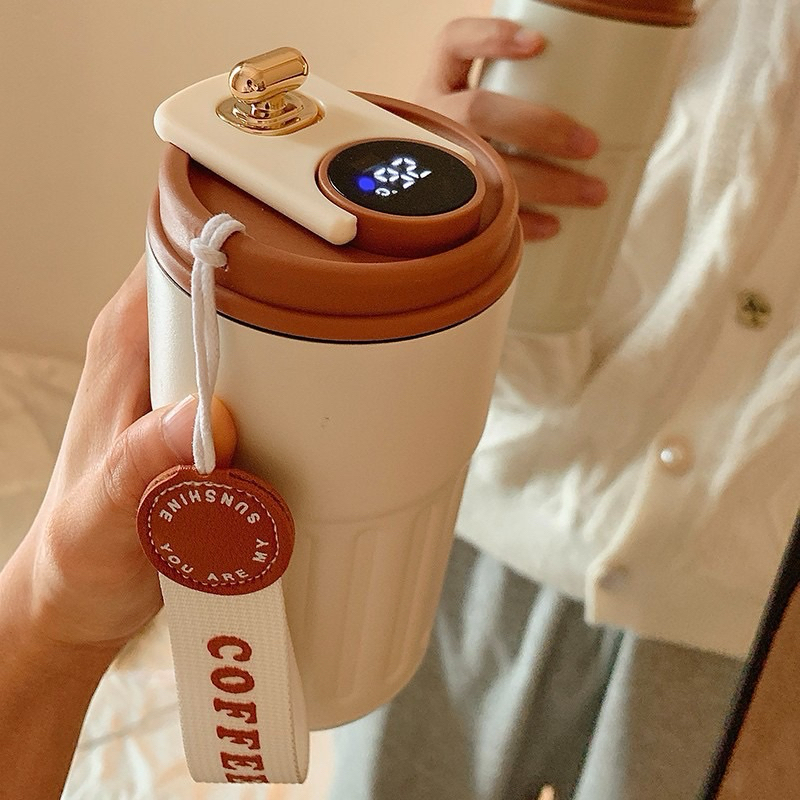 แก้วกาแฟสเตนเลส 316 ฉนวนกันความร้อน 450ml มีฉนวนกันความร้อนแสดงอุณหภูมิ LED สําหรับชงชา/กาแฟ/น้ำ ...