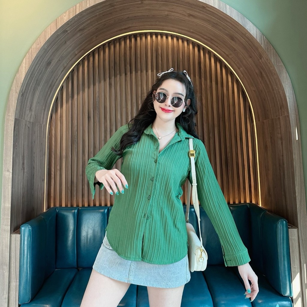 เสื้อเชิ้ตผ้าด๊อบบี้แขนยาวกระดุมหน้า (E22, E23) A2835 | Shopee Thailand