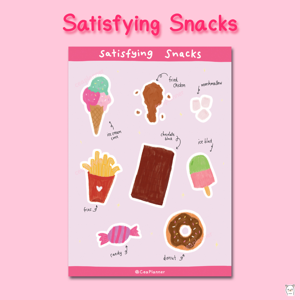 Cea | sticker Satisfying Snacks สติกเกอร์ไดคัท กันน้ำ A6 ขนม ของว่าง ...