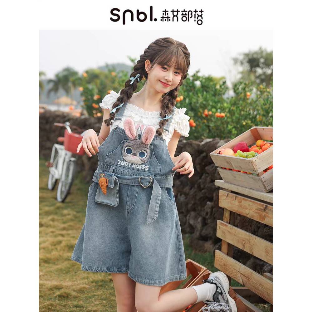 [ ️Pre-order ส่งใบสั่งซื้อก่อน EMS ตาม]Snbl x Disney ชุดเอี๊ยมกางเกงยีนส์ขาสั้น เสื้อ Zootopia ...