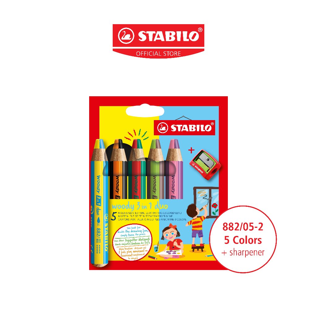 STABILO Woody 3in1 Duo ดินสอสี สีชอล์ค สีน้ำ (แบบ 2 สีในแท่งเดียว ...