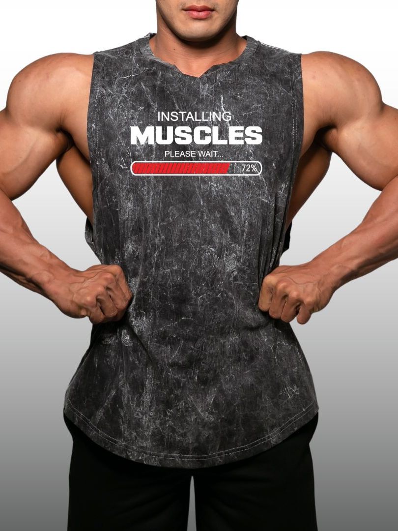 INSTALLING MUSCLES เสื้อแขนกุดผ้าฝ้าย มี 3 สี Stonewashed Gym Muscle ...