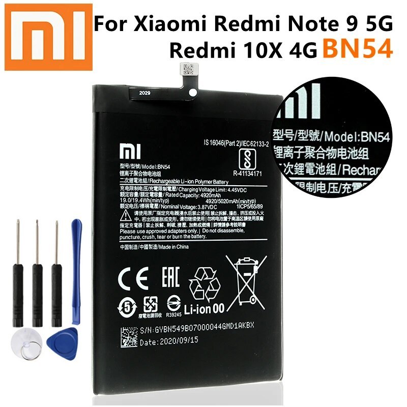 แบตเตอรี่ XiaoMi BN54 เดิมสำหรับ Xiaomi Redmi Note 9 หมายเหตุ9 5G ...