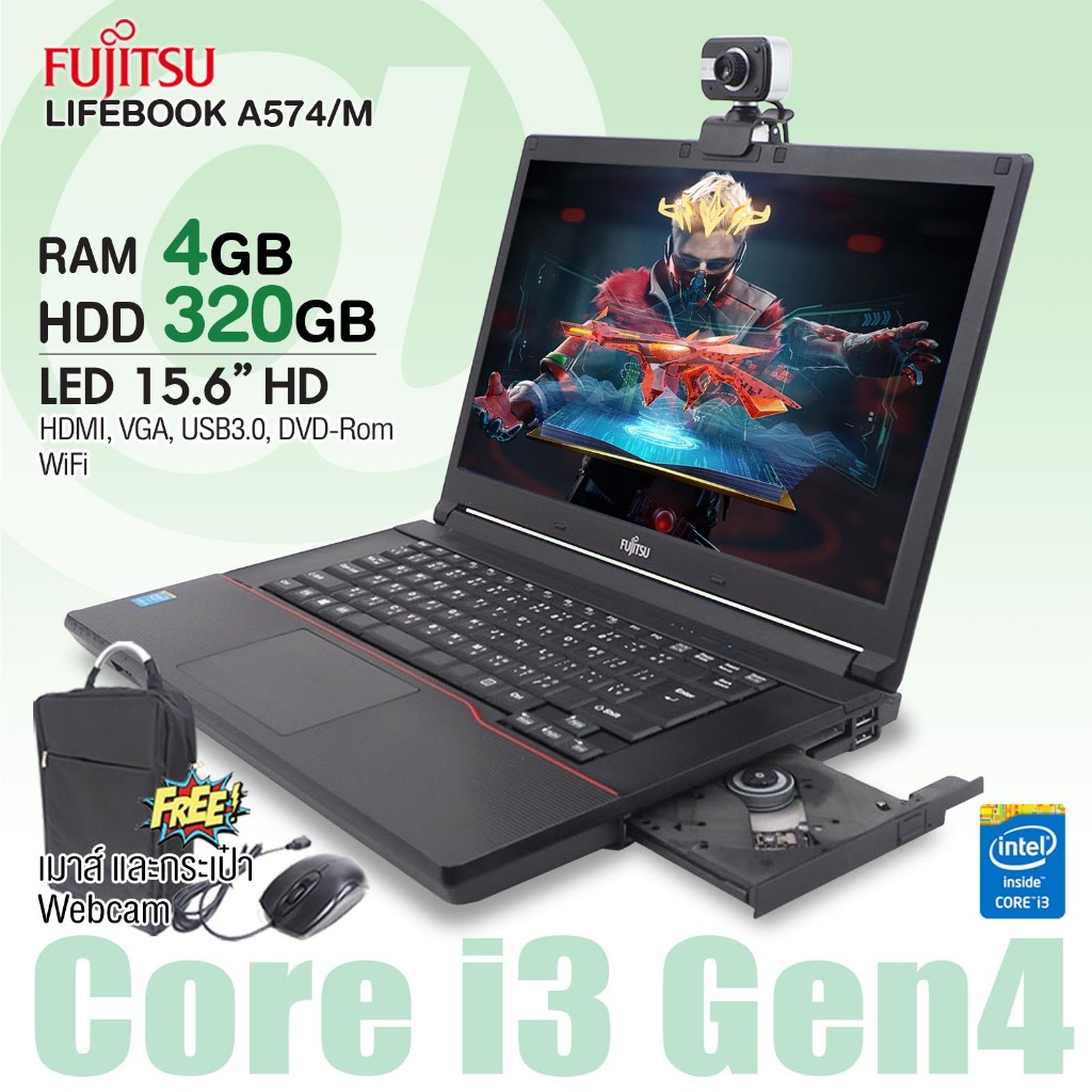 โน๊ตบุ๊ค FUJITSU LIFEBOOK A574 core i3 Gen4 R4-H320 No CAMERA ** /WiFi /USB3.0 /สินค้าสภาพดี By ...