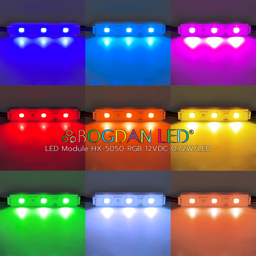LED Module HX5050-RGB DC-12V 0.72W/LED 14.4W/Panel แอลอีดีโมดูลกันน้ำ IP65 (ราคาต่อ 1 ชิ้นหรือ 1 ...