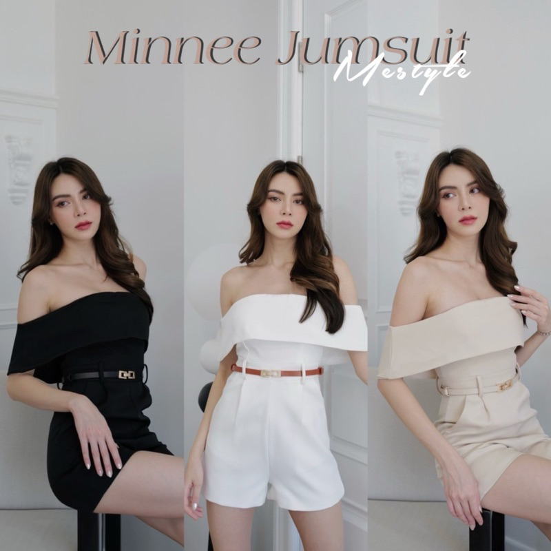 Minnee Jumsuit ชุดจั้มสูทขาสั้น จั้มสูทขาสั้นเปิดไหล่คู่เข็มขัด ...