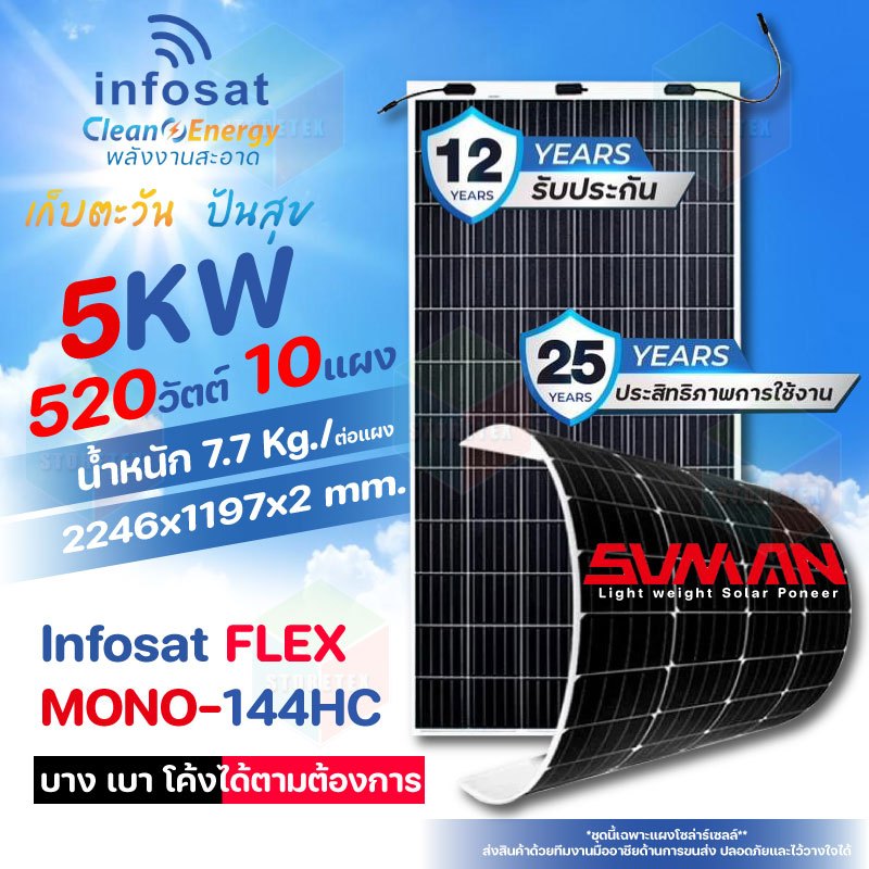 Infosat Solar Panel ชุดแผงโซลาร์เซลล์ 5KW แบบยืดหยุ่นได้ Flexible Solar ...