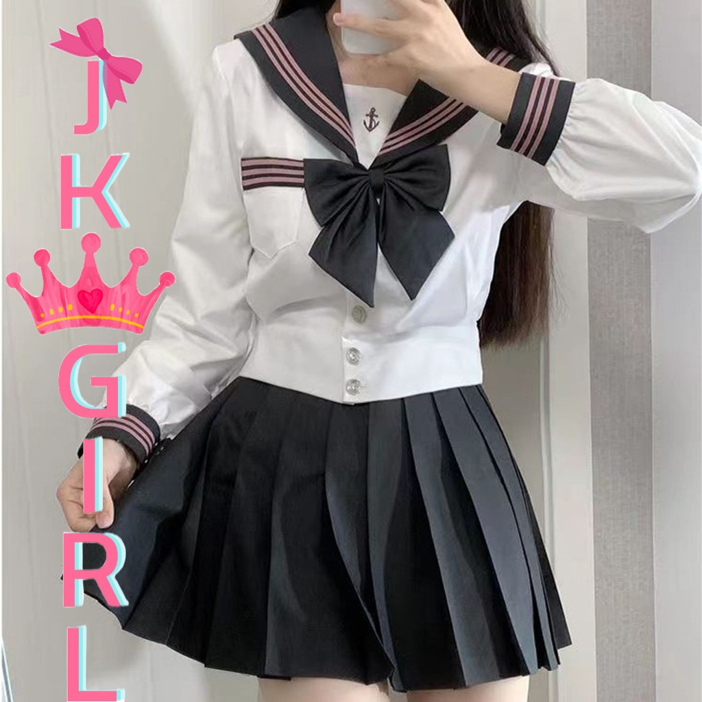 JK GIRLชุดกะลาสีญี่ปุ่น JKชุดคอสเพลย์นักเรียน กระโปรงสั้นสีดำ JK-005 | Shopee Thailand