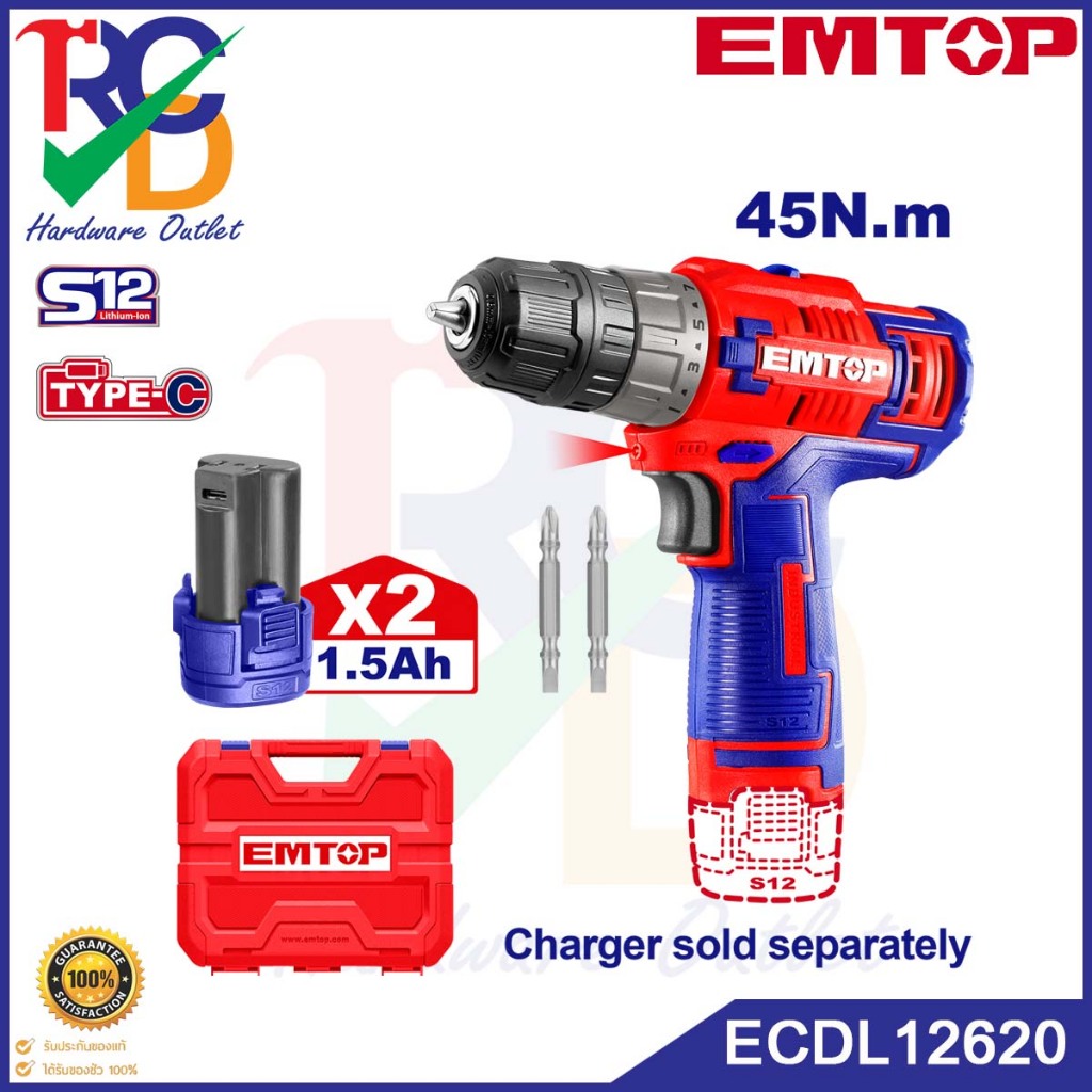 EMTOP สว่านไร้สาย แบตเตอรี่ 12v รุ่น ECDL12620 | Shopee Thailand