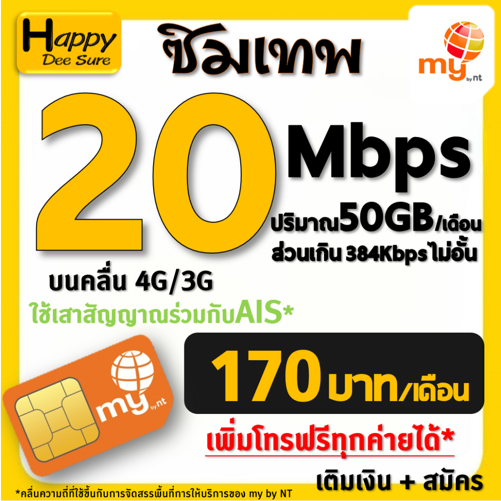 ซิมเทพ มาย my by NT 30Mbps 20Mbps 4Mbps ส่วนเกินเน็ตไม่อั้น ต่อได้นาน 12เดือน สมัครเอง มี ...