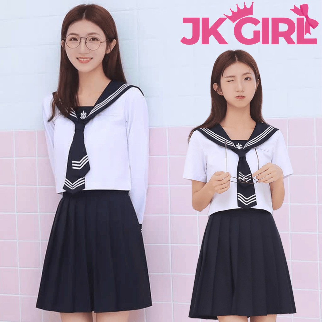JK GIRLชุดนักเรียนญี่ปุ่น JKเสื้อสีขาวเอวลาย กระโปรงพลีส JK-009 | Shopee Thailand