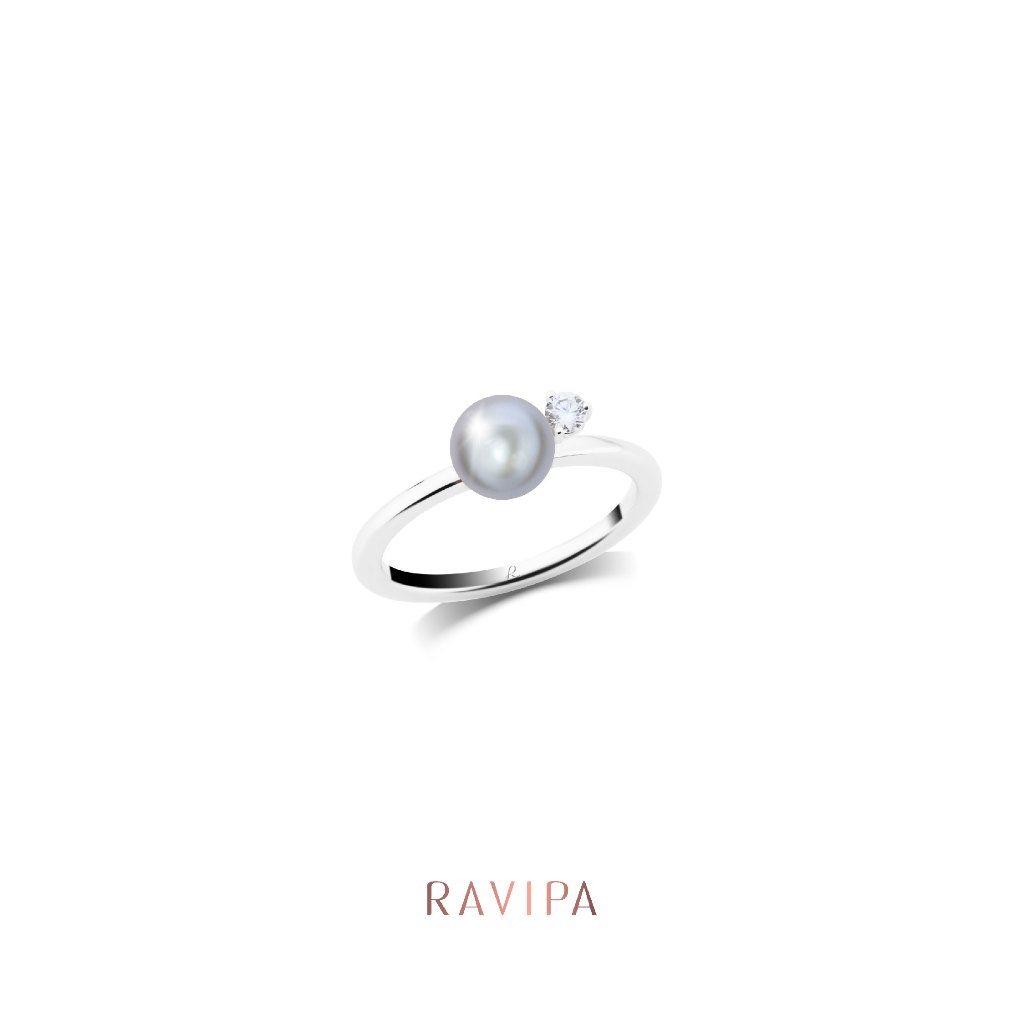 Ravipa | Viva Petite Diamond Moon Grey Pearl Ring | Shopee Thailand