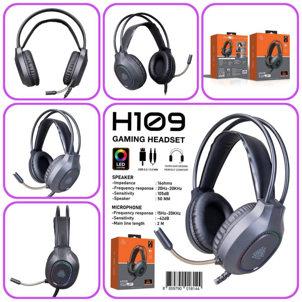หูฟังเกมมิ่ง EGA LITE TYPE H109 สายถักยาว 2 เมตร เชื่อมต่อ USB 2.0 และ ...