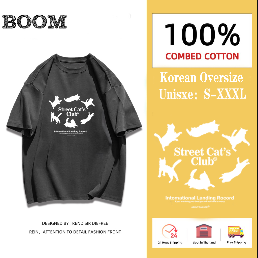 (จัดส่งในกรุงเทพฯ)BOOM SHOP ดีไซน์ดั้งเดิมญี่ปุ่นแมวพิมพ์ผ้าฝ้ายเสื้อ ...