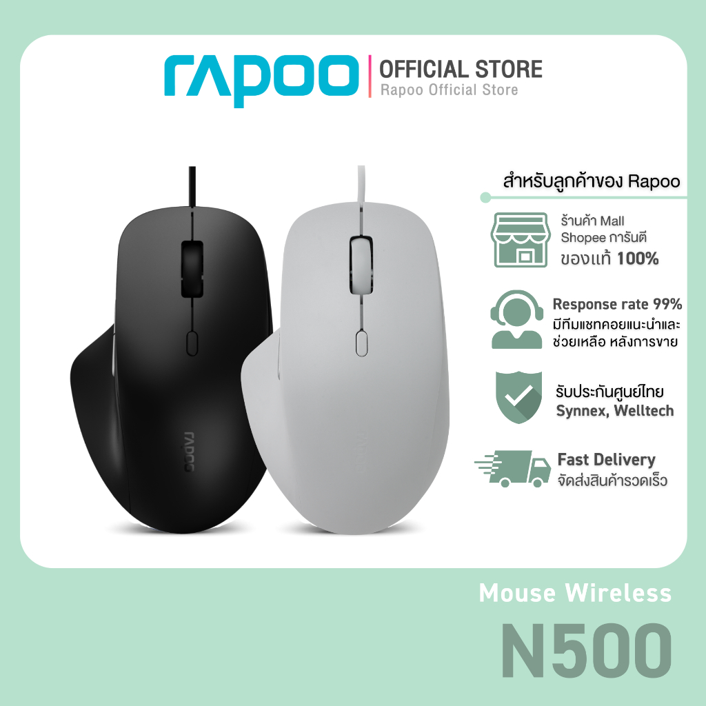 Rapoo Optical Mouse N500 (เม้าส์มีสาย) รุ่น N500-BK N500-WH | Shopee ...