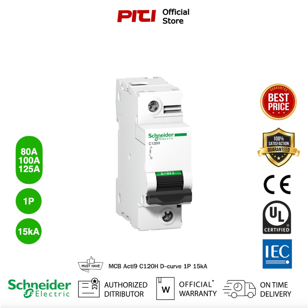 Schneider MCB A9N18490 80A 1P C120H D-curve Acti9 Miniature Circuit ...