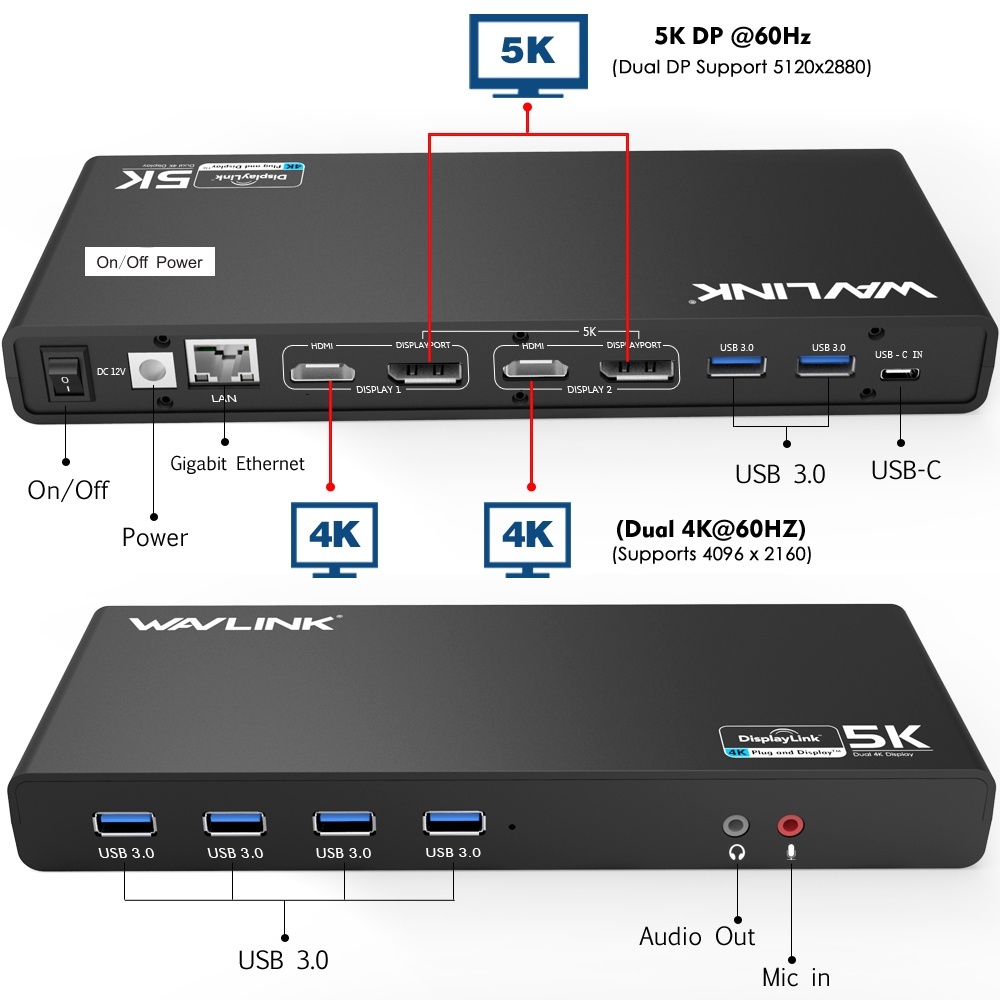 Wavlink ฮับ USB 5K dual 4K HDMI สําหรับแล็ปท็อป For Labtop รุ่น WL ...