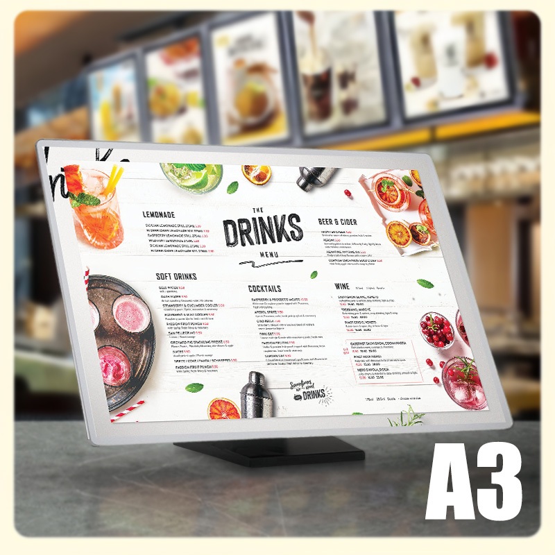 กรอบไฟเมนูอาหาร LED A4 A3 A2 สามารถปรับมุมและความสว่างได้ แผงกระจกนิรภัย ป้ายไฟ ป้ายเมนู ป้าย ...