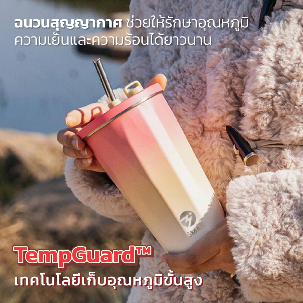 SMAIL แก้วเก็บความเย็น แก้วเก็บอุณหภูมิ แก้ว600ml แก้วน้ำ สเตนเลส304 มีฝาปิด พร้อมหลอด สีทูโทน ...