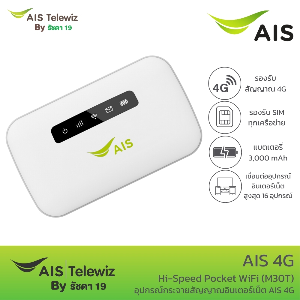 *ทักแชท* AIS 4G Hi-Speed Pocket WiFi (รุ่น M30T) + AIS ซิมเน็ต โทรฟรี 15Mbps รับประกัน 1 ปี ...