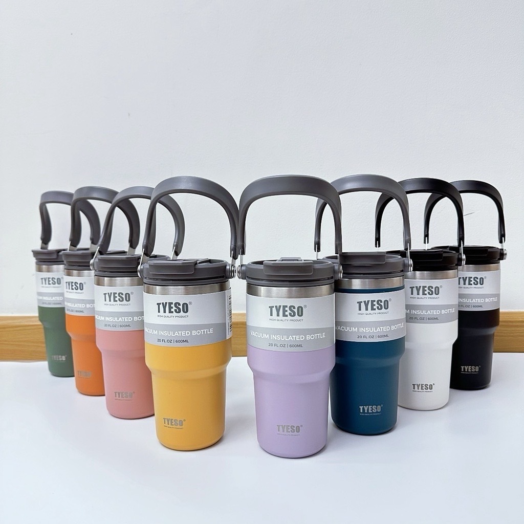 ของแท้ TYESO แก้วเก็บความร้อนเเละเย็น มีหูหิ้วรุ่นฝา 2 หัว ขนาด 600mL ...