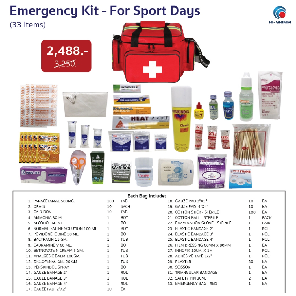 EMERGENCY KIT - SPORT DAYS 33 ITEMS ( RED ) ชุดกระเป๋ากู้ชีพ | Shopee ...