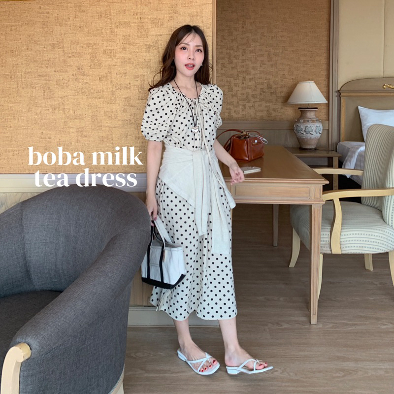 SOMEDRESS | Boba Milk Tea Dress | เดรสลายจุดสีชานม | Shopee Thailand