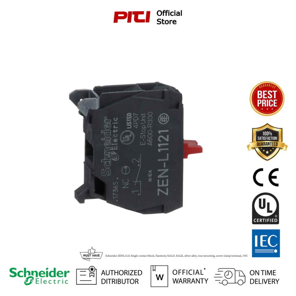 Schneider ZENL1121 Single contact block, silver alloy, rear mounting ...