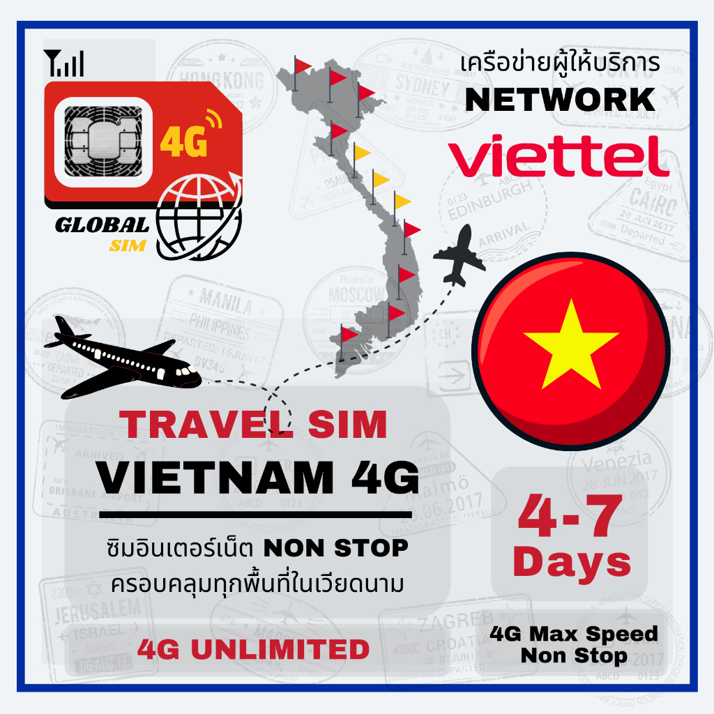 Vietnam SIM ซิมเวียดนาม Viettel 3-7Days 4G Max speed non-stop | Shopee ...